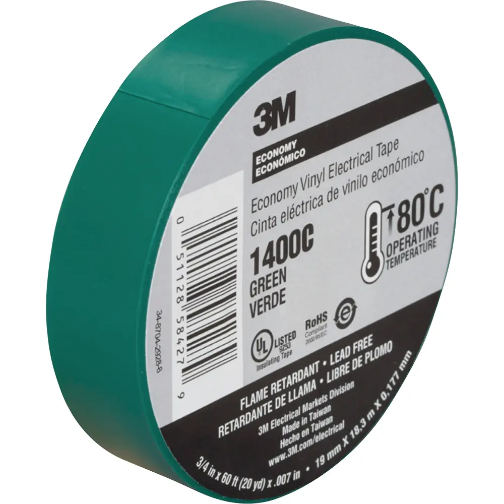 3/4" x 66' Economy Vinyl Electrical Tape 1400, Green