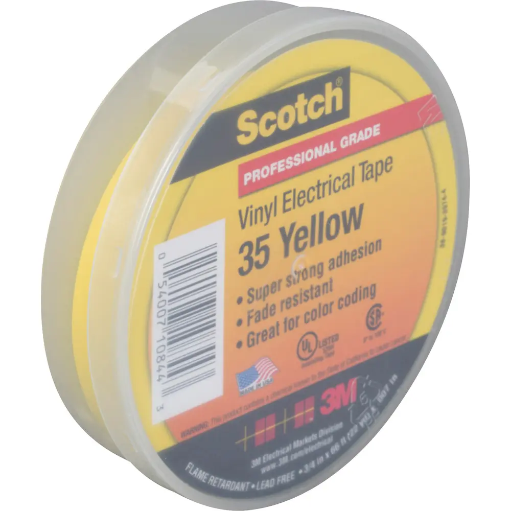 3/4" x 66' Scotch® Vinyl Color Coding Electrical Tape 35, Yellow