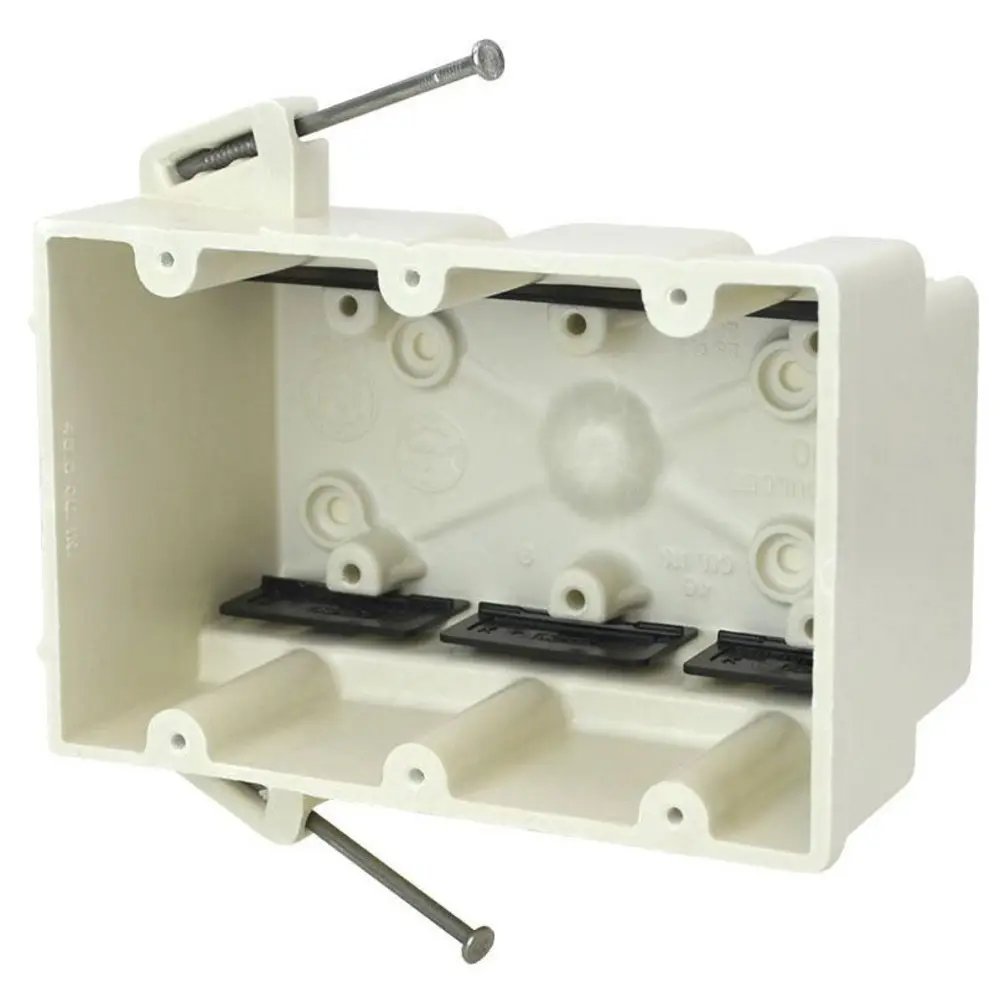 3-Gang Electrical Box w/ Nails, 46 Cu. In., New Work, Off White