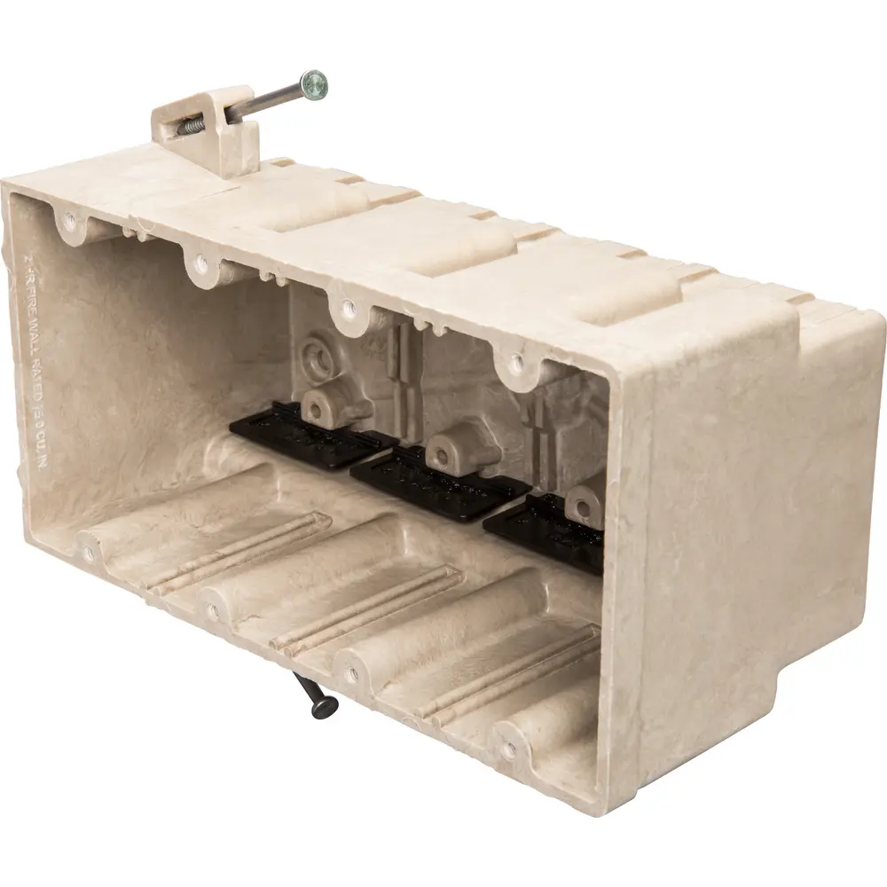 4-Gang Nail-On Electrical Box w/ Nails, 75 Cu. In., Off-White