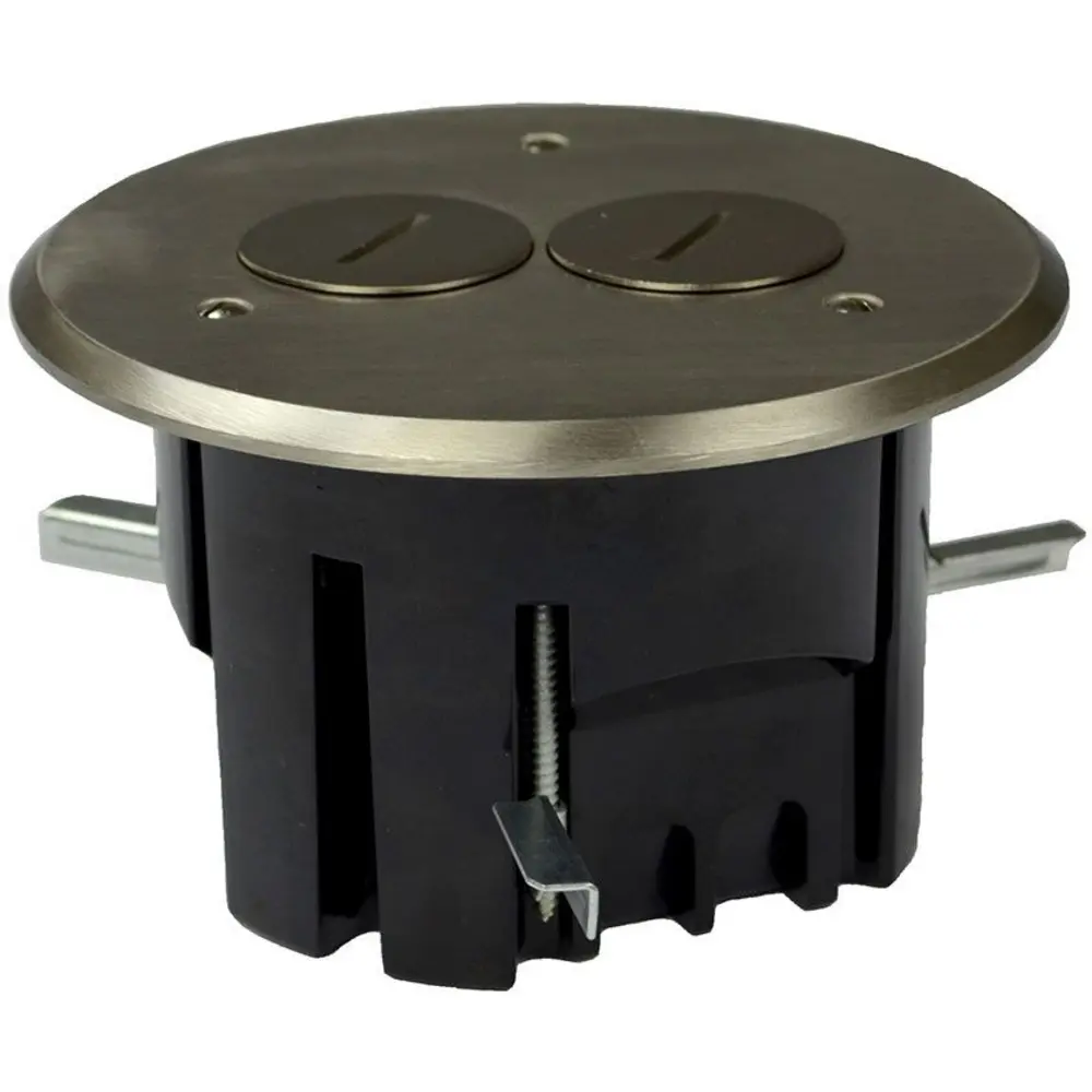 Round Floor Box Assembly w/ Brass Duplex Device Cover, Nickel-Plated ...