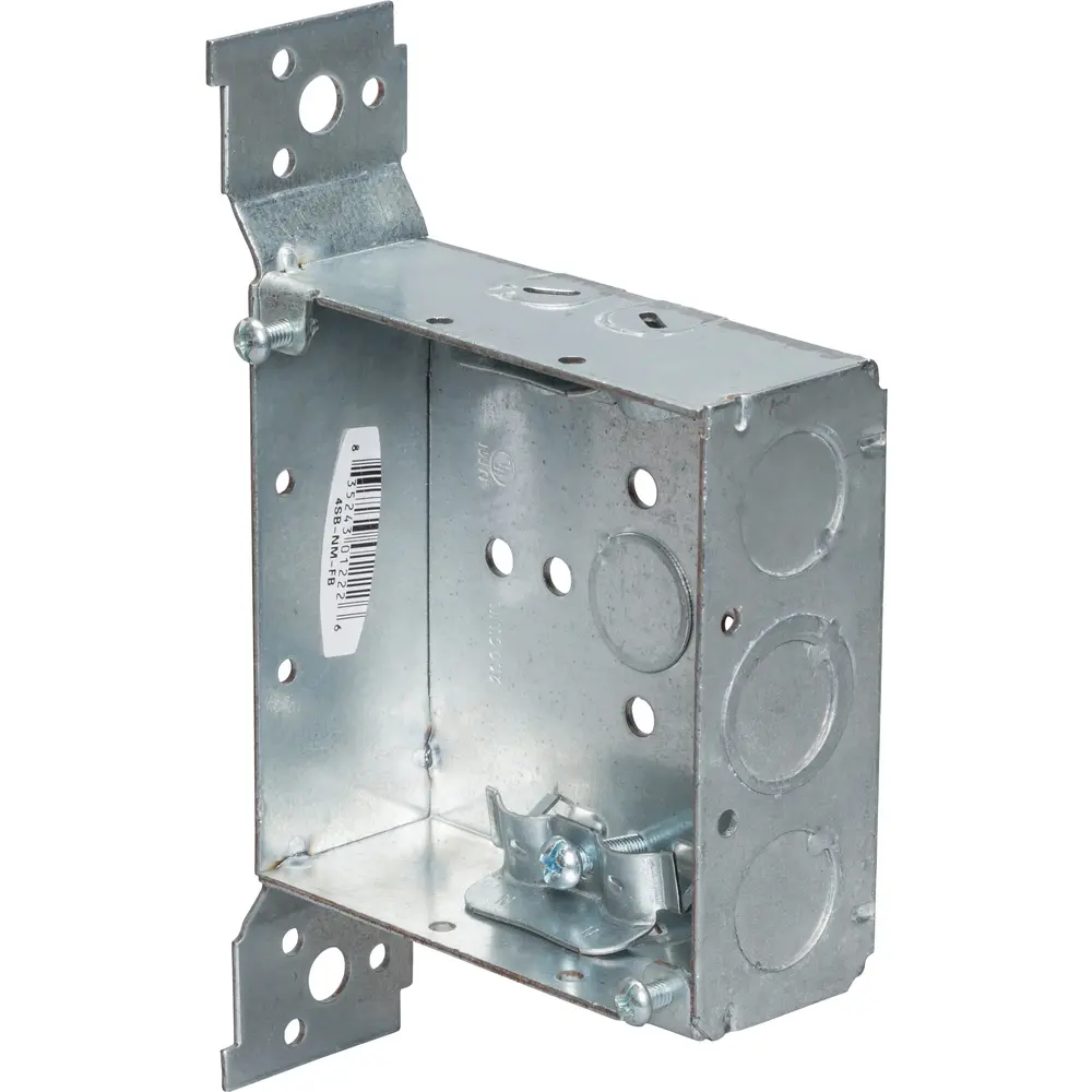 4" Square Box w/ Non-Metallic Clamps, Flush Bracket, 1/2" KO's, 1-1/2" Deep