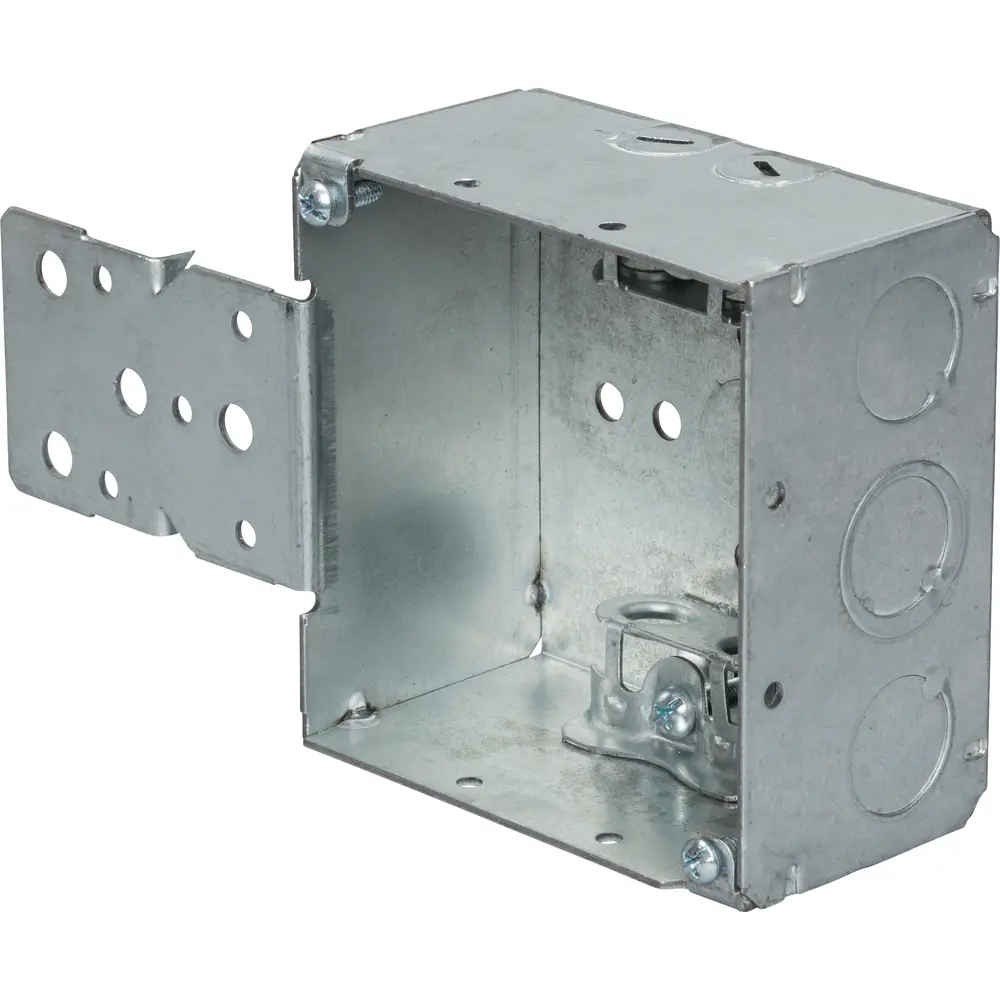 4" Square Box w/ MC Clamps, B Bracket, 1/2" KO's, 2-1/8" Deep
