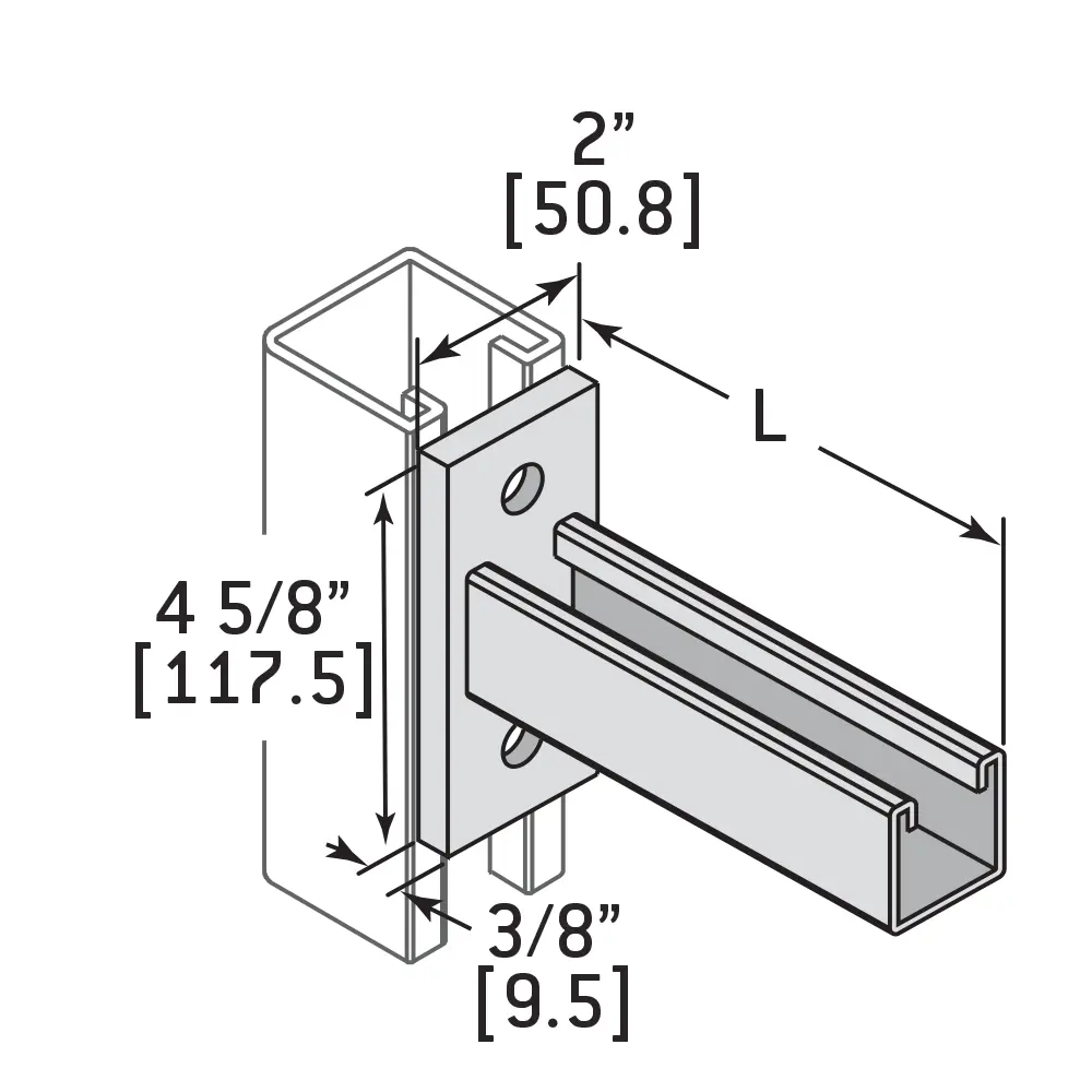 18" 2-Hole Structural Brace Bracket for 1-5/8" Channel