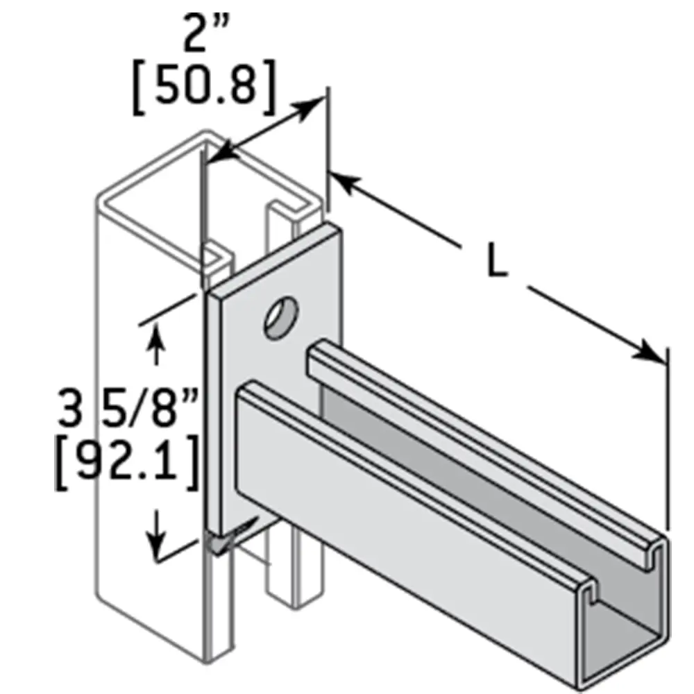 Strut Bracket, 6", 2-Hole Channel, Notched-Up, Steel