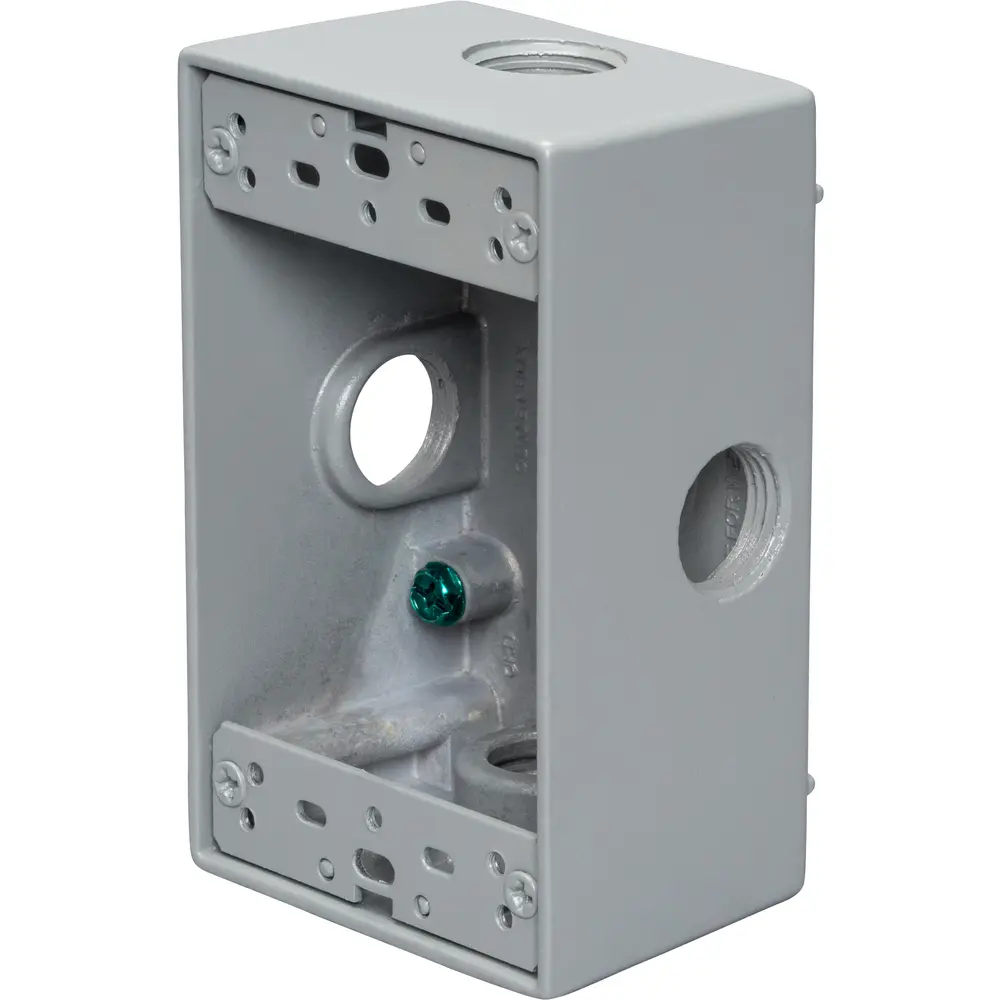 2" Deep Single-Gang Weatherproof Box (5) 1/2" Hole, All Sides, Gray