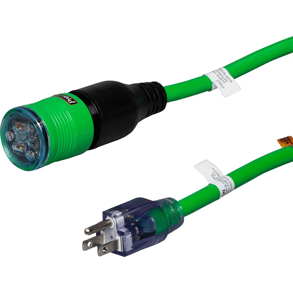 50' 12/3 SJTW Molded Extension Cords With CGM, Green