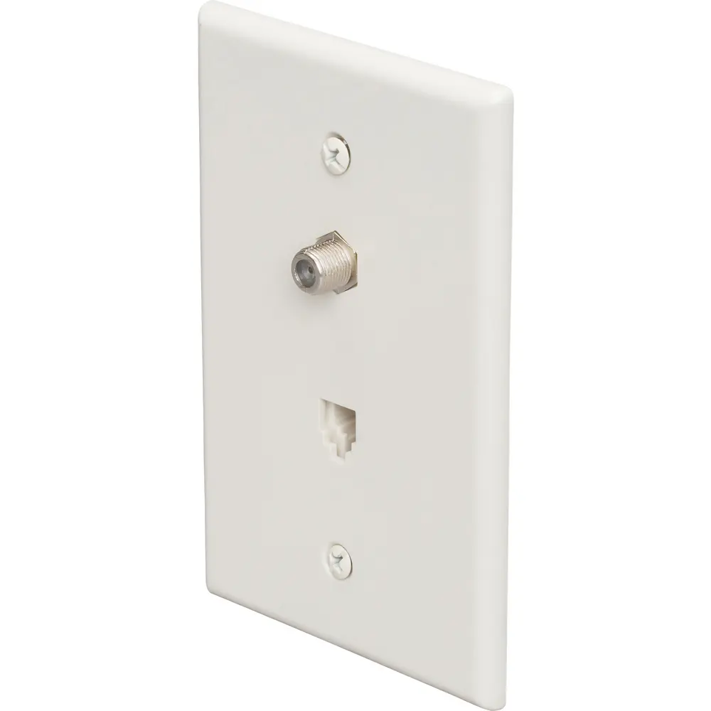 Single-Gang (1) RJ11/RJ14 Telephone Jack & Coaxial Adapter Wall Plate ...