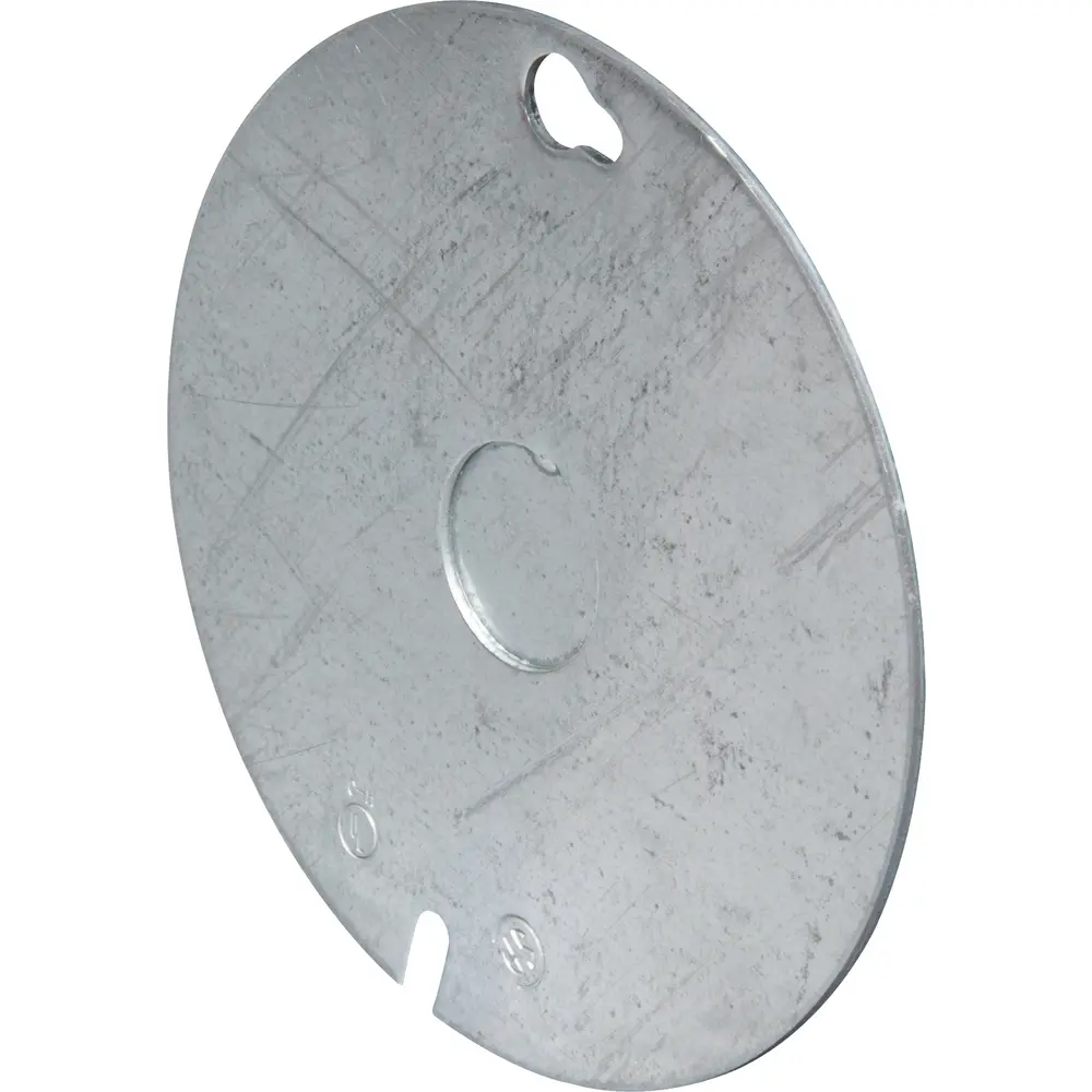 4" Octagon Box Cover, Round, Flat w/ 1/2" KO, Steel