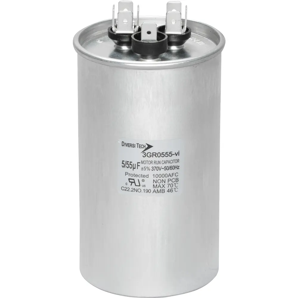 Motor Run Capacitor, 370 VAC, Round, 55+5µF