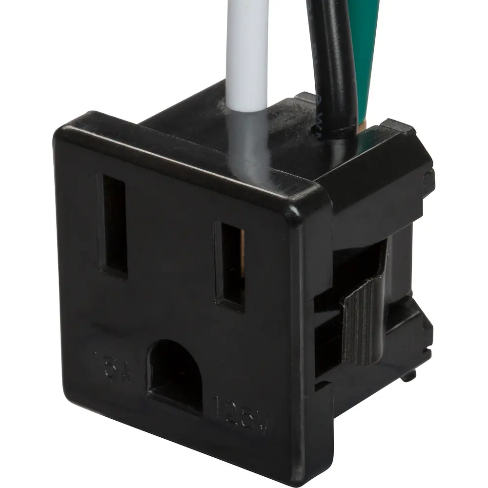 15A 125VAC 5-15RU Ground Snap-In Receptacle, Black