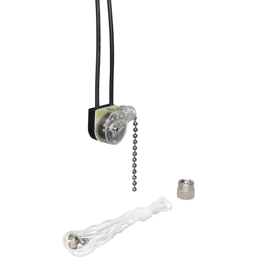 250 VAC Pull Chain Lamp Switch, On/Off, Nickel
