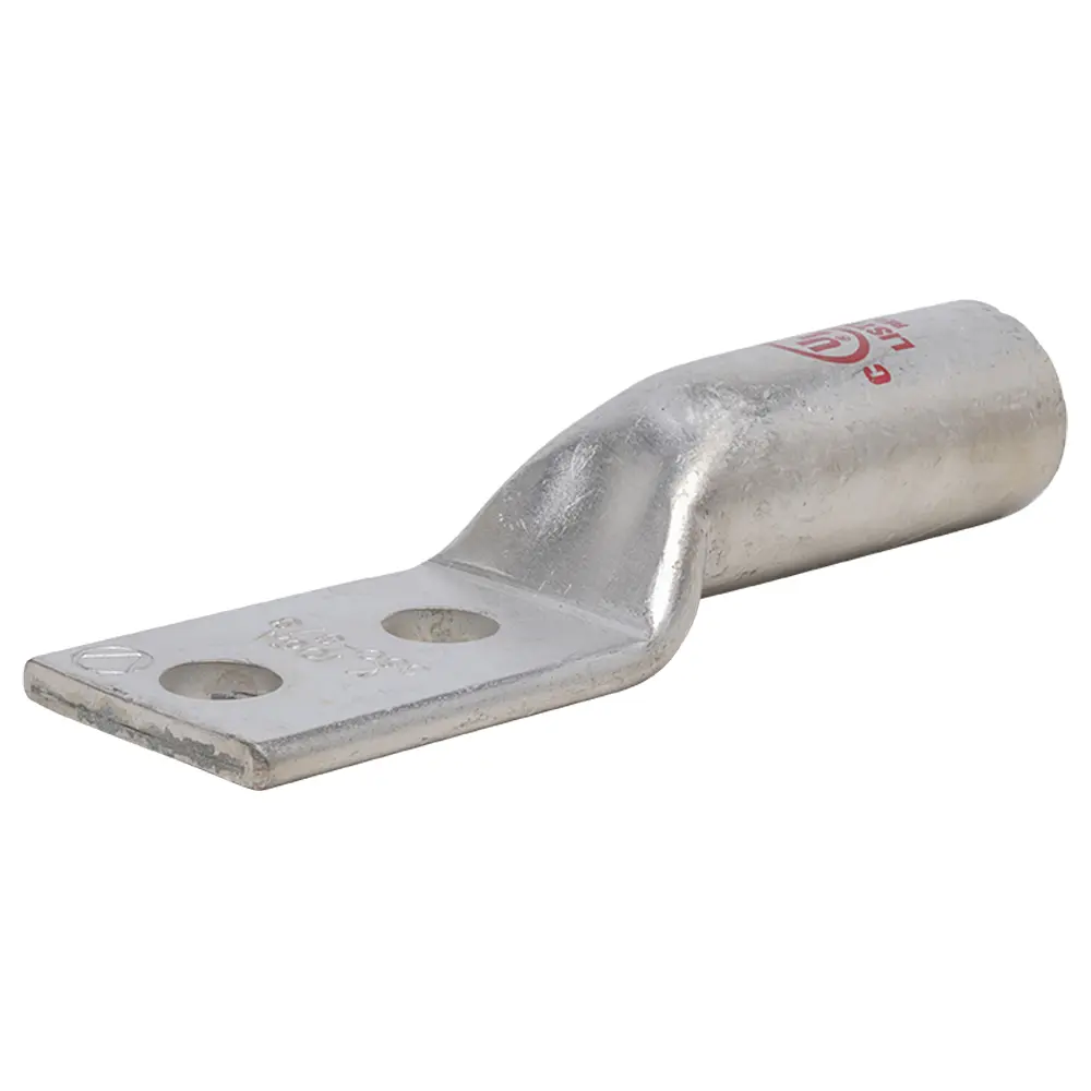 350 MCM 2-Hole Short Barrel Lug, Copper Compression, Red, 3/8" Stud