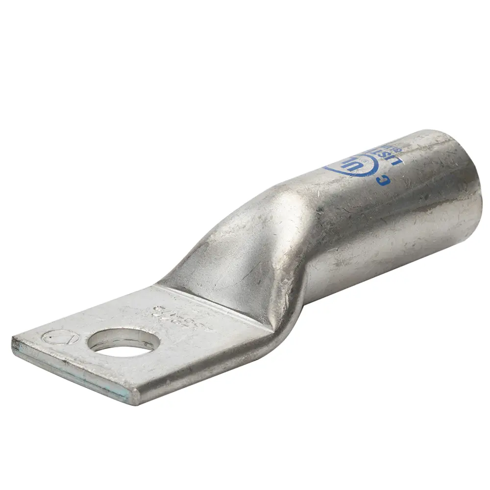 400 MCM Single-Hole Long Barrel Lug, Copper Compression, Blue, 1/2" Stud