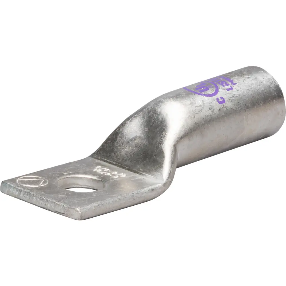 4/0 Single-Hole Long Barrel Lug, Copper Compression, Purple, 3/8" Stud