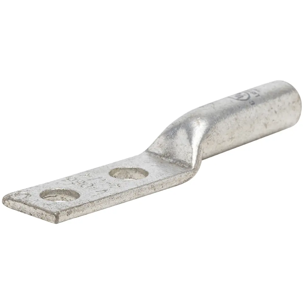 4 AWG 2-Hole Short Barrel Lug, Copper Compression, Gray, 1/4" Stud