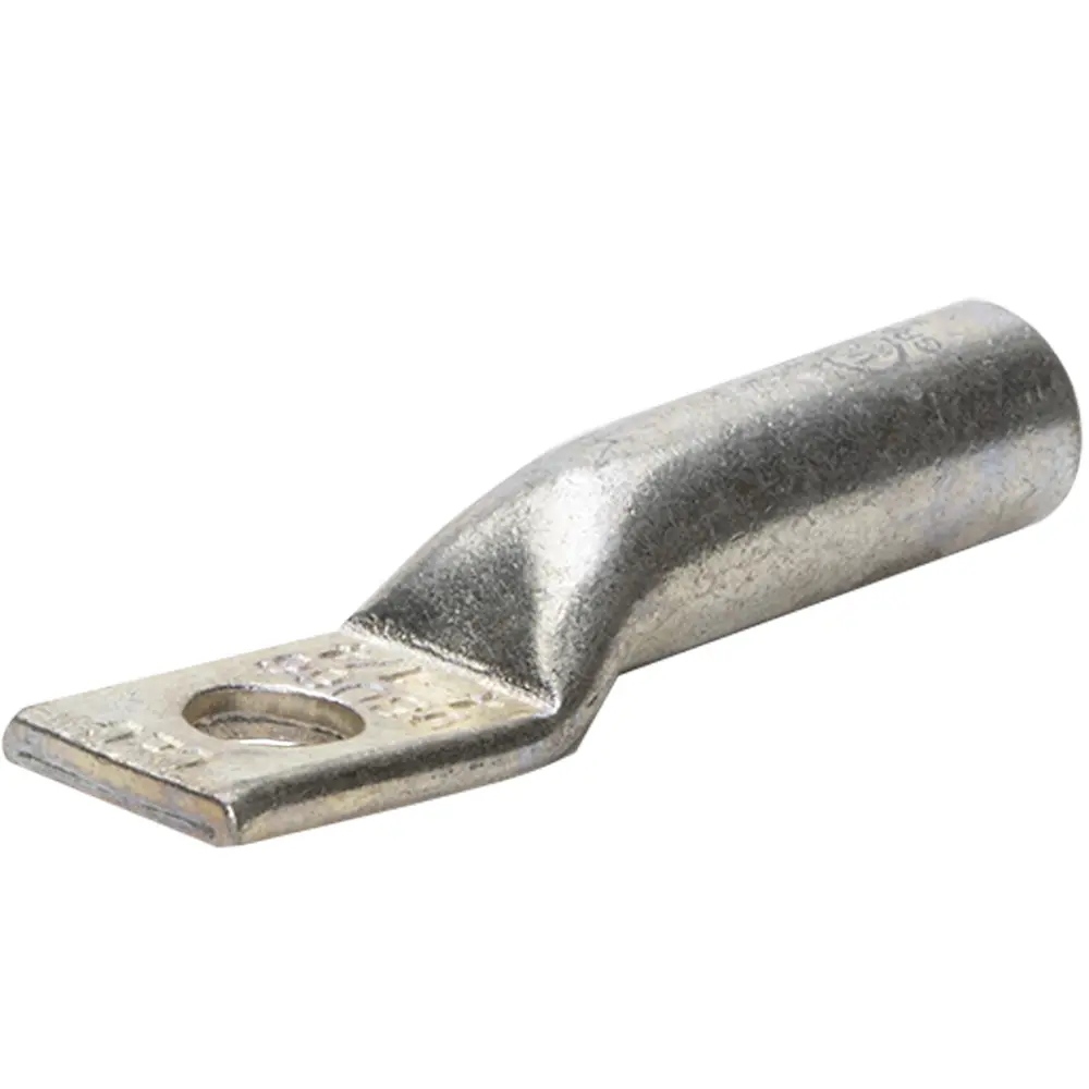 4 AWG 2-Hole Long Barrel Lug, Copper Compression, Gray, 1/4" Stud