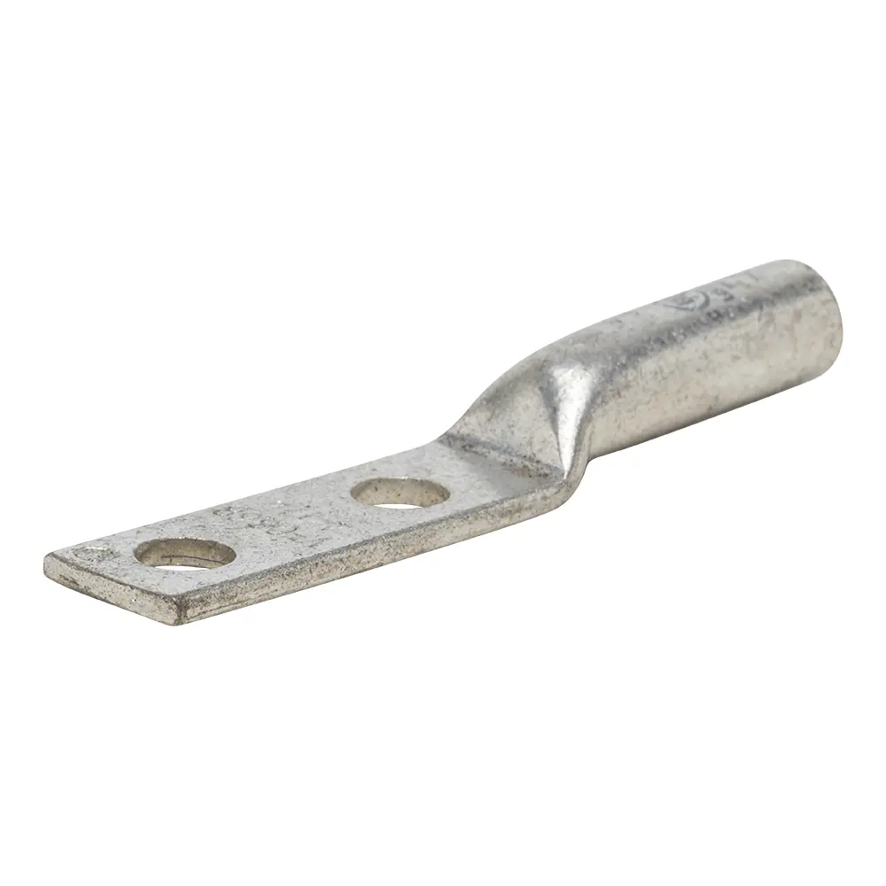 4 AWG 2-Hole Short Barrel Lug, Copper Compression, Gray, 1/4" Stud