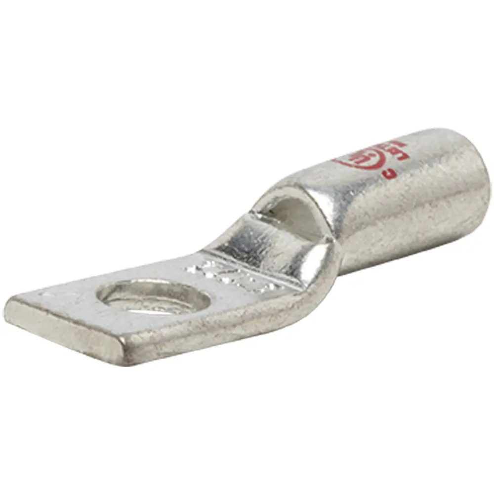 8 AWG Single-Hole Short Barrel Lug, Copper Compression, Red, 1/4" Stud