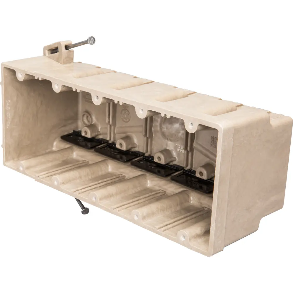 5-Gang Electrical Box w/ Nails, New Work, 94 Cu. In., Off White
