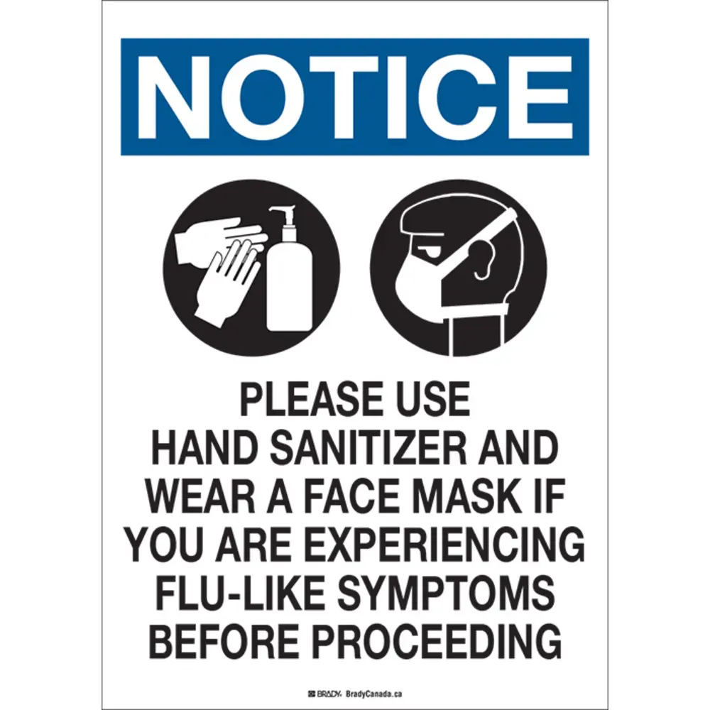 Warning Label, Hand Sanitizer/Face/Mask, 14 In. x 10 In., White/Blue