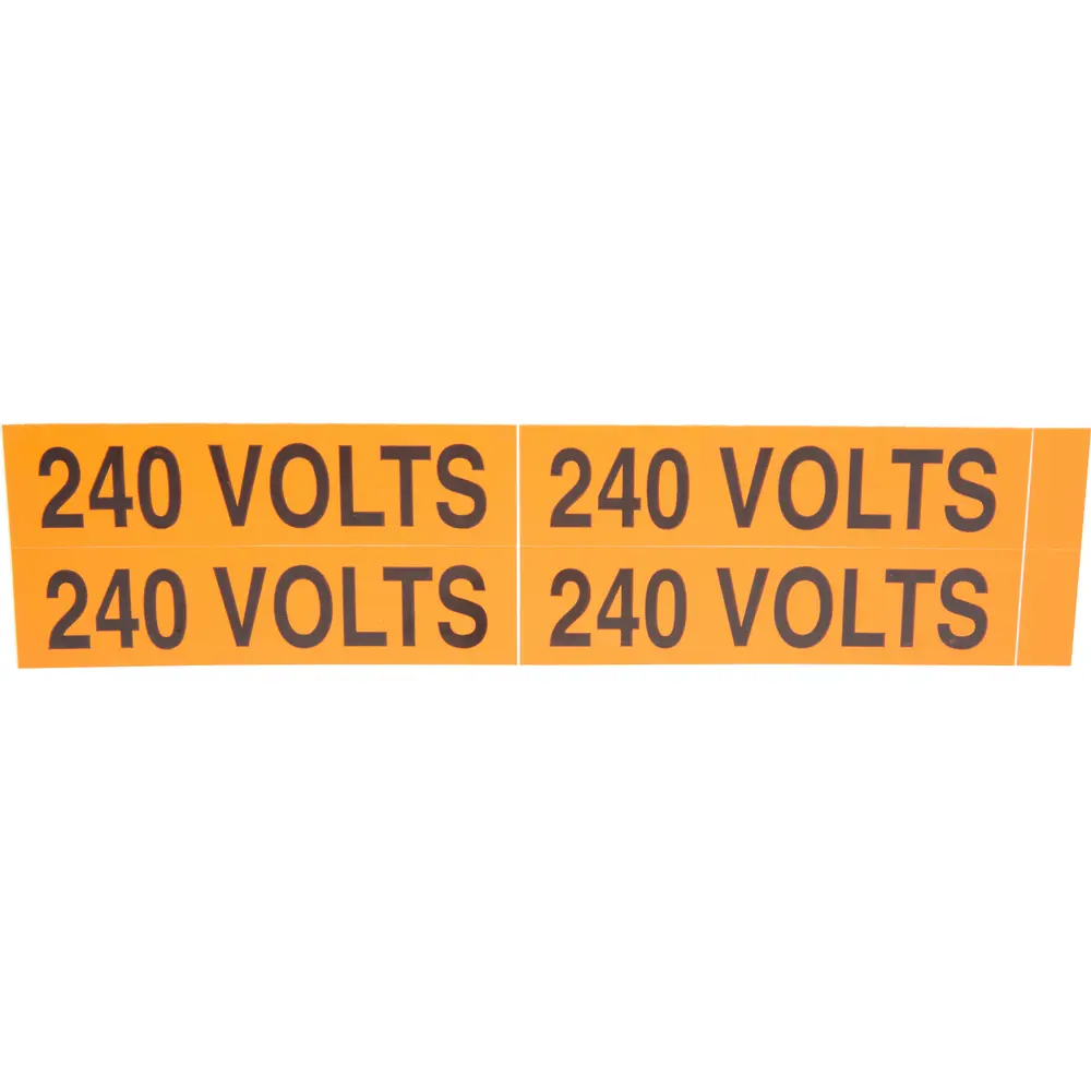 Warning Label, 240 Volts, Vinyl, 4-1/2 In. x 1 In., Orange/Black, (4)