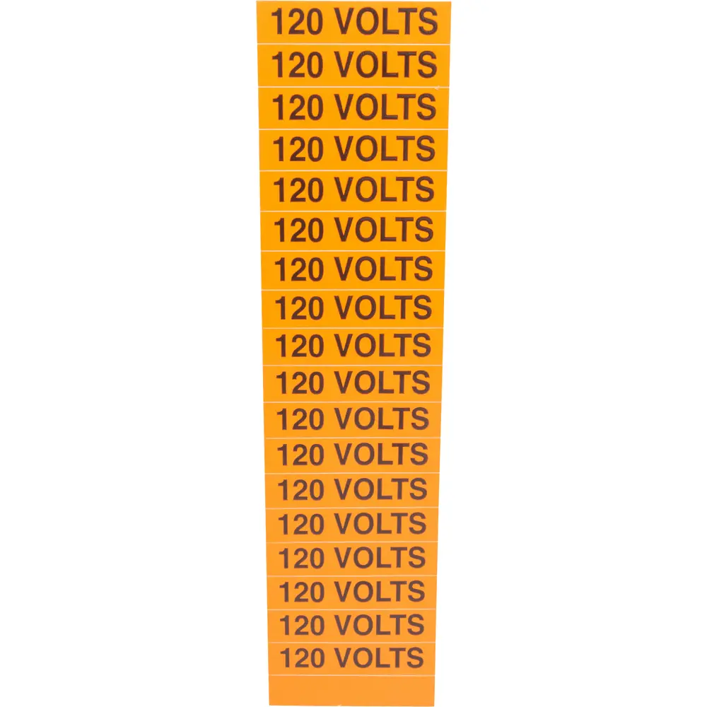 Warning Label, 120 Volts, Vinyl, 2-1/4 In. x 1/2 In., Orange/Black, (18)