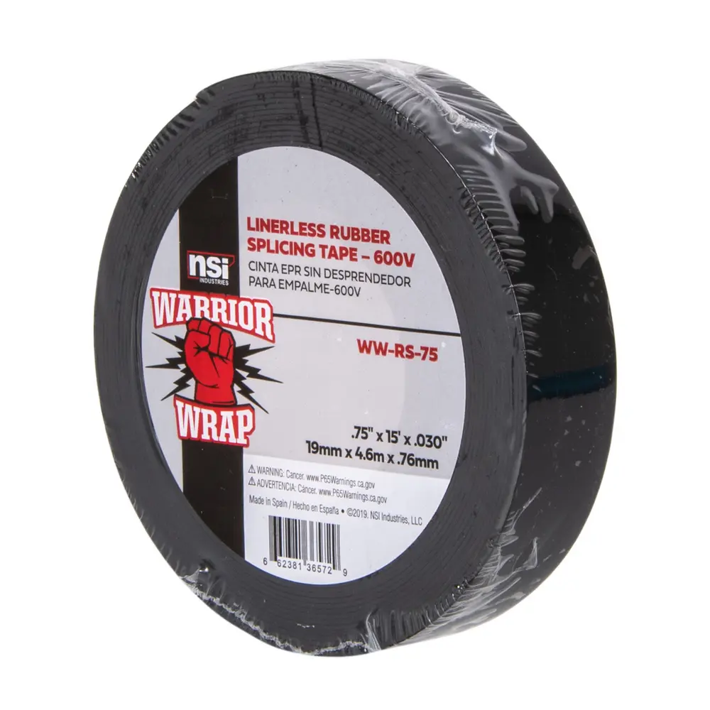 3/4" x 15' Linerless Rubber Splicing Tape, Black