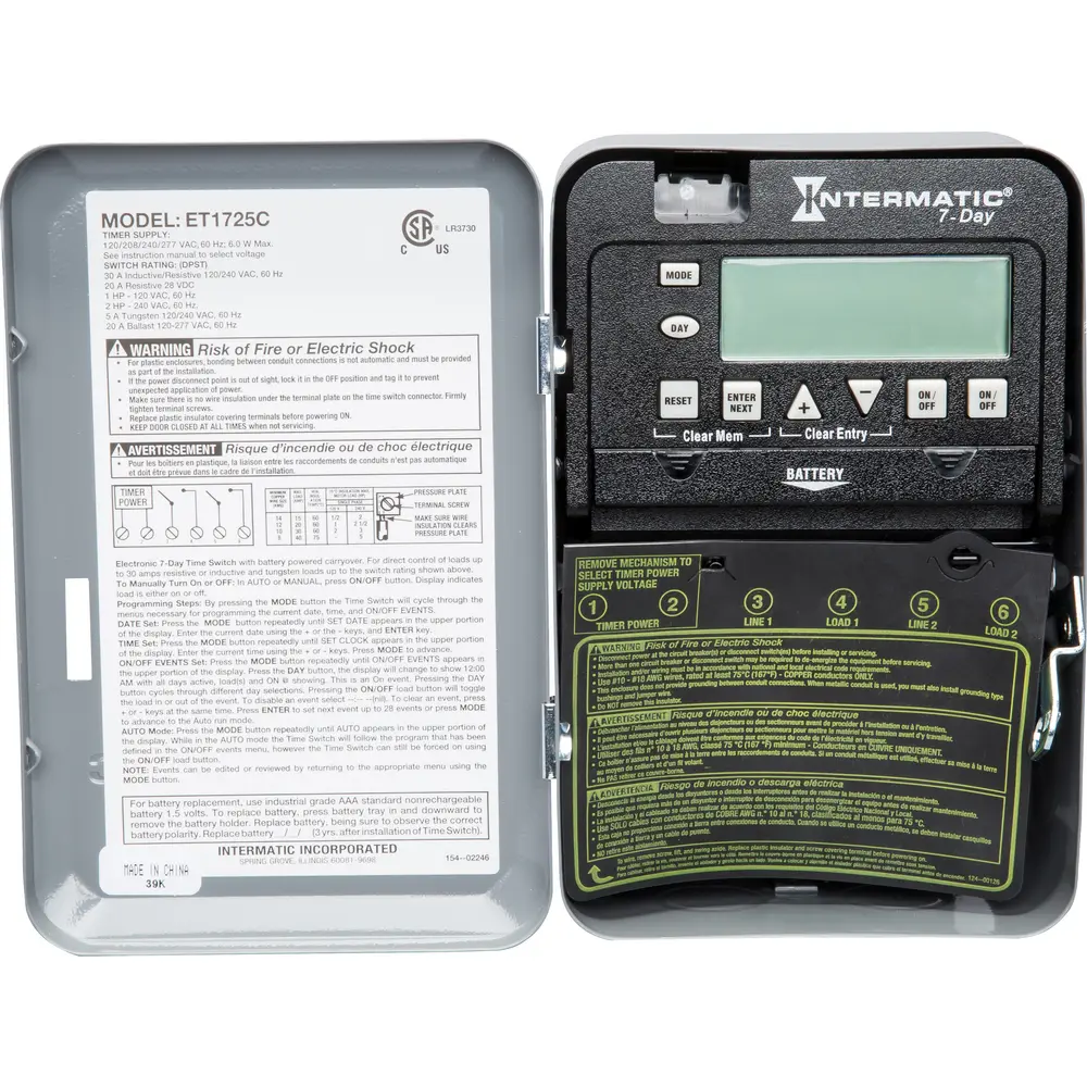 7-Day 2-Circuit Electronic Control, 120-277 VAC, 2-SPST, Indoor Metal ...
