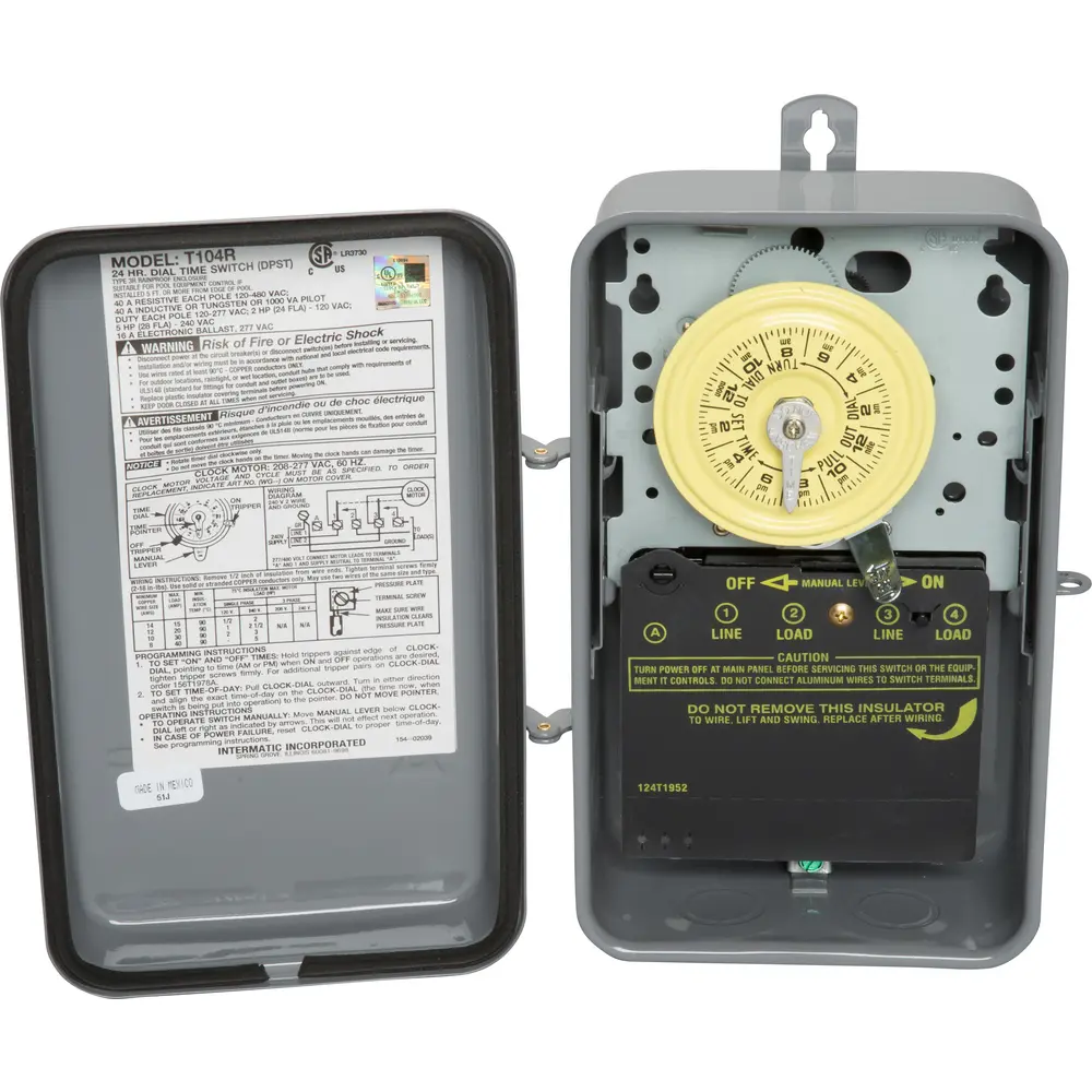 24-Hour Mechanical Time Switch, 208-277 VAC, 60Hz, DPST, Indoor/Outdoor ...