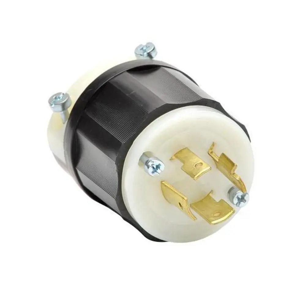Industrial Grade Locking Plug, 20A, 250V, L15-20P, Black/White