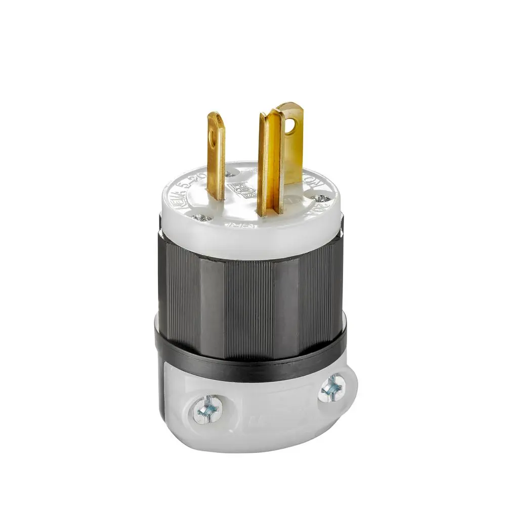 Straight Blade Plug, 20A, 125 VAC, Industrial Grade, Black and White