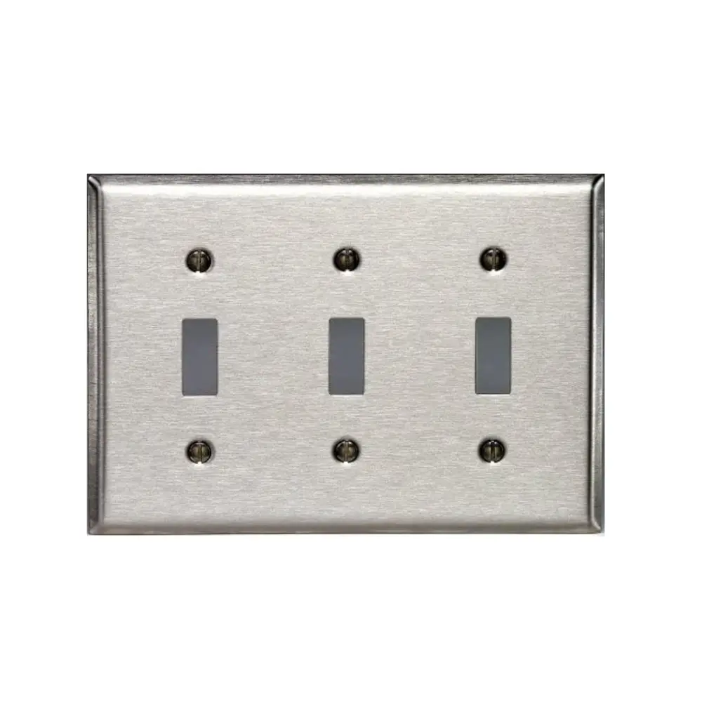 3-Gang Toggle Switch Wall Plate, Standard Size, Stainless Steel