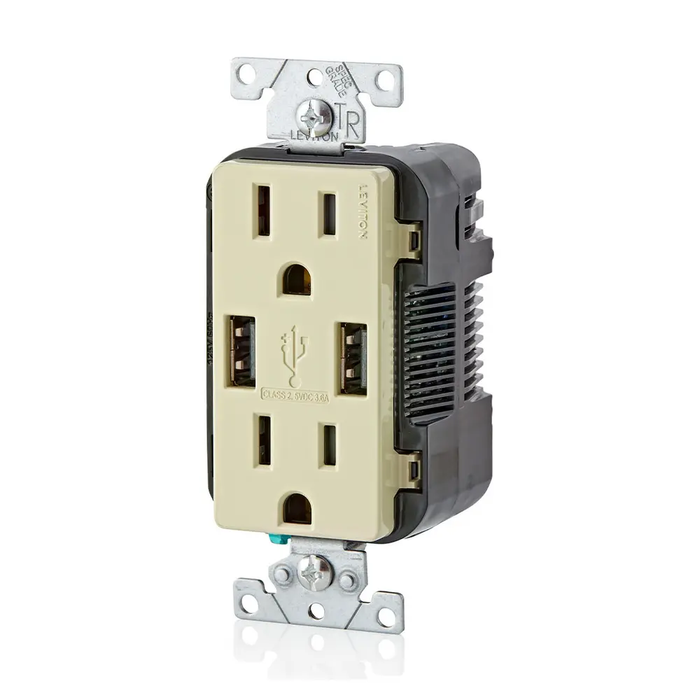 3.6A 125 VAC USB Type-A Wall Outlet Charger with 15 A Tamper-Resistant ...