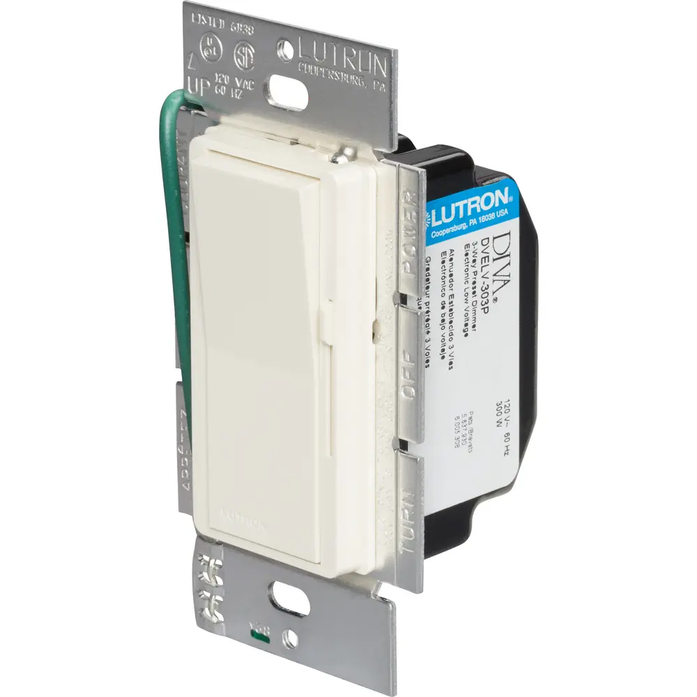 120 VAC Diva® Magnetic Low-Voltage Preset Dimmer w/ Nightlight, 300 W ...