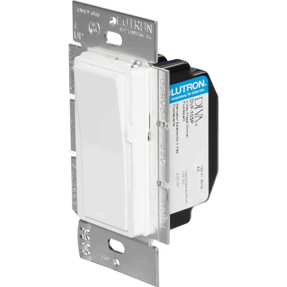 8 A 120 VAC Diva® Preset Dimmer w/ Nightlight, LED/Fluorescent Ballast, 1000 W, Single-Pole/3 ...