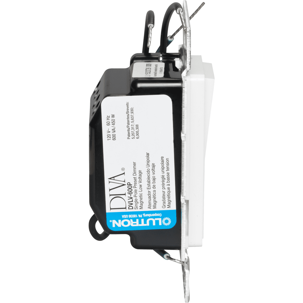 Lutron DVLV-600P-WH Diva Magnetic Low-Voltage Dimmer, Single-Pole, 120V ...