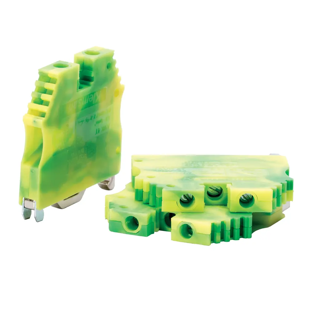 30A Ground Terminal Block, DIN Rail, Green/Yellow, 600 VAC