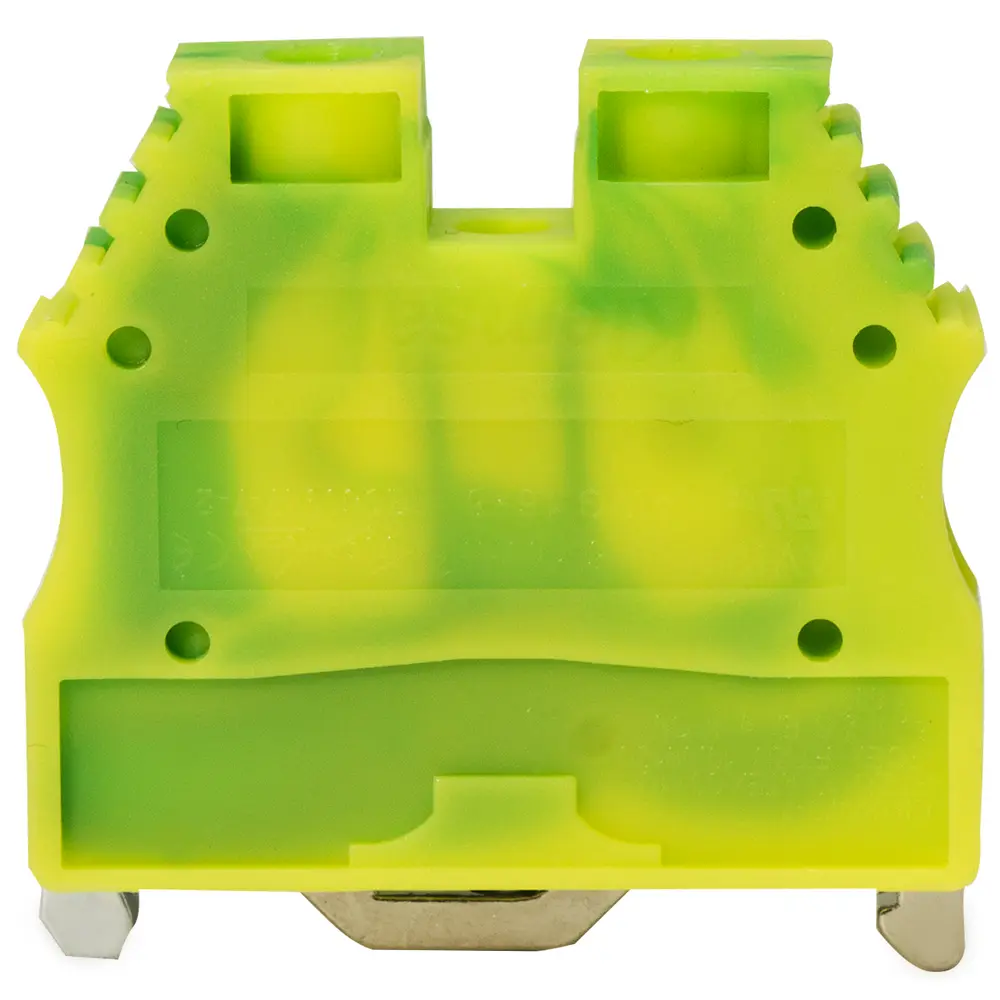 16-8 AWG Ground Terminal Block 20A, DIN Rail, Green/Yellow, 600 VAC