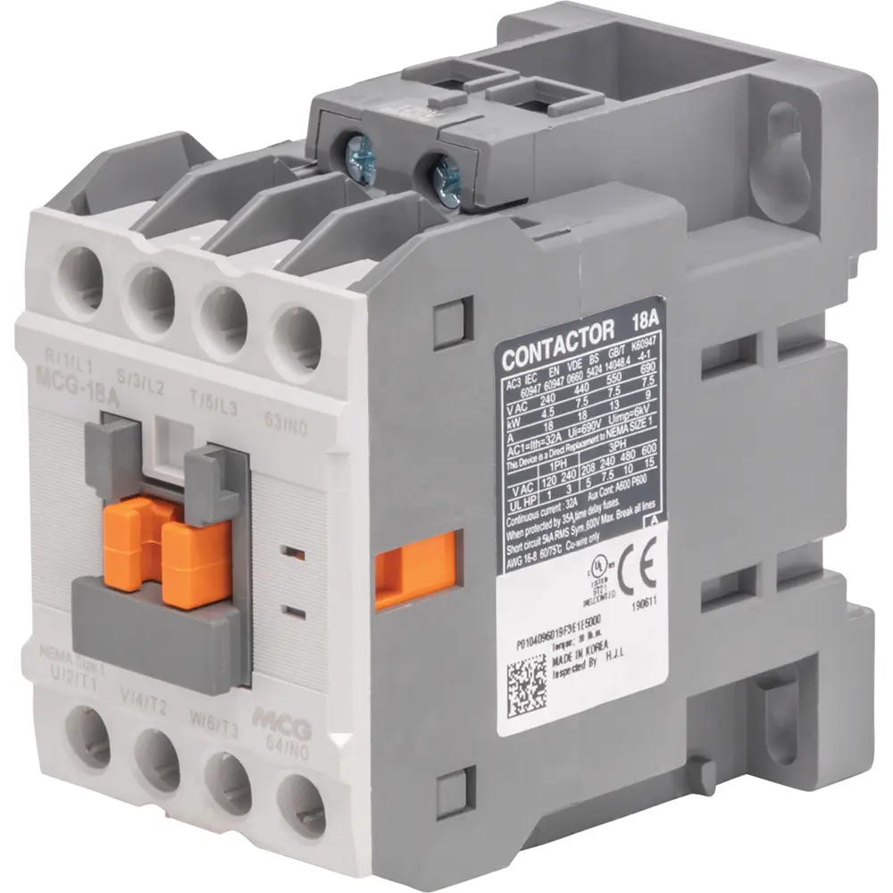 18 A 208 VAC Contactor w/ 1NO AUX, 3-Pole