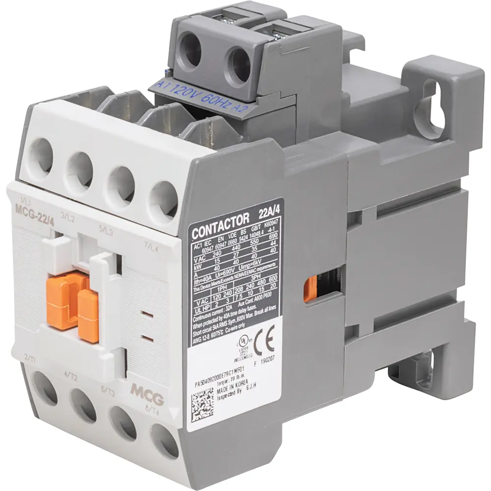 22 A 480 VAC Contactor w/ 1NO AUX, 4-Pole