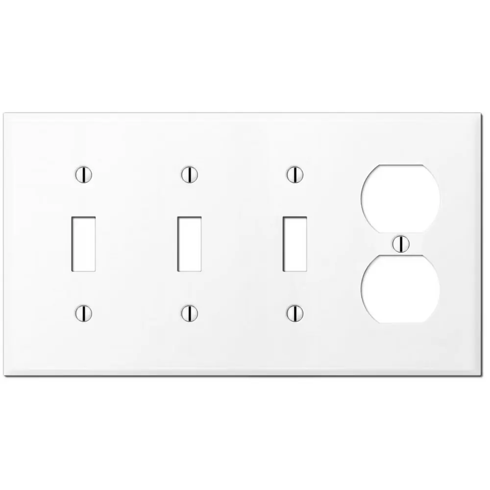 4-Gang Combination Wall Plate, (3) Toggle/(1) Duplex, Princess Size, White