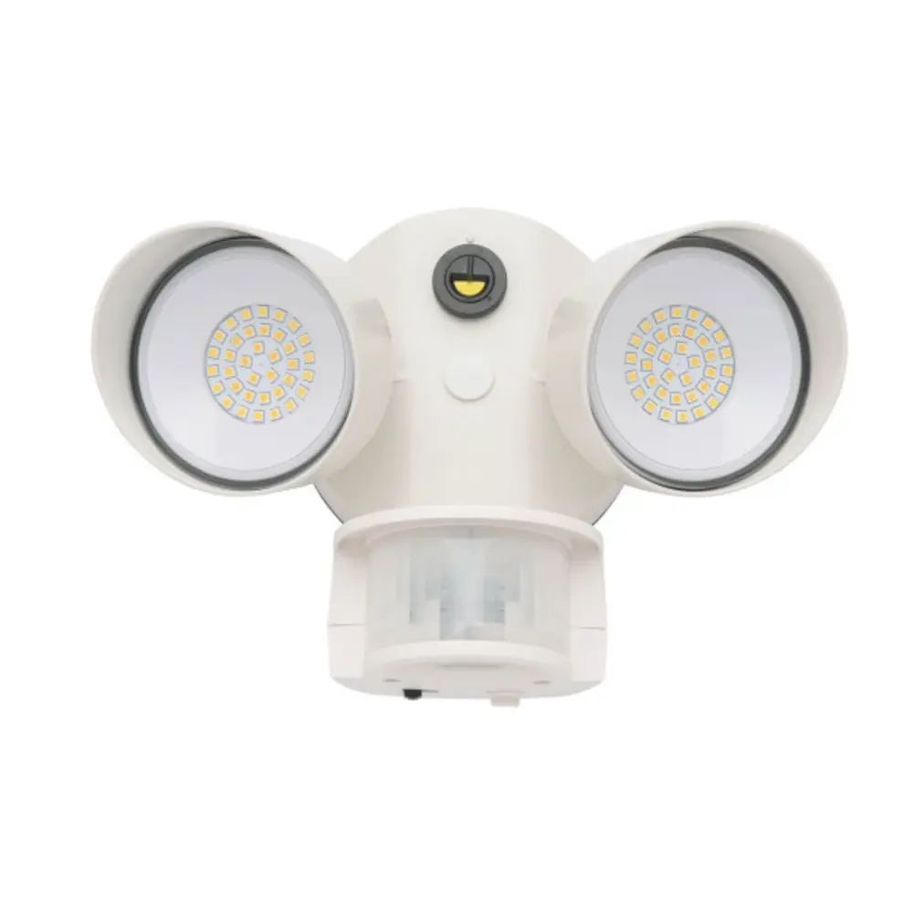 2-Head Outdoor LED Security Light, 70' Motion, 120 VAC, 23W, White