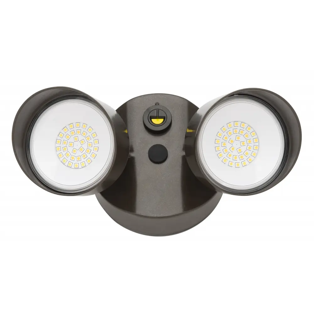 2-Head Outdoor LED Security Light, 120 VAC, 23W, Dark Bronze