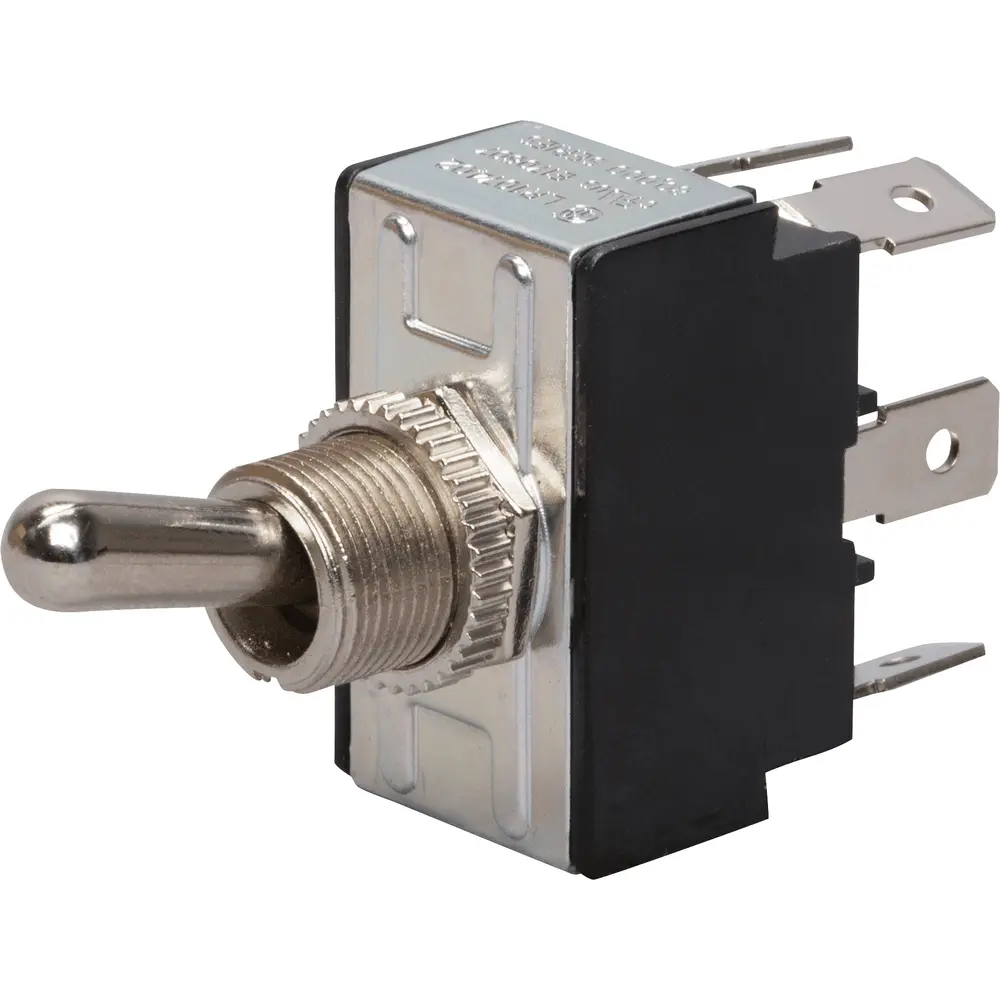 15 A 125 VAC Toggle Bat Handle Switch, On/Off/On, DPDT, Quickconnect