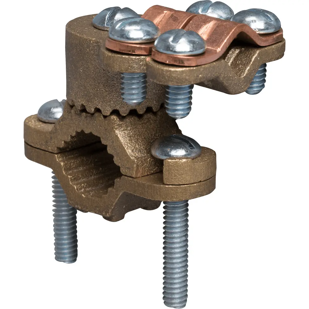 1/2" - 1" Heavy Duty Bronze Ground Clamp, Wire Adapter, Steel Screw
