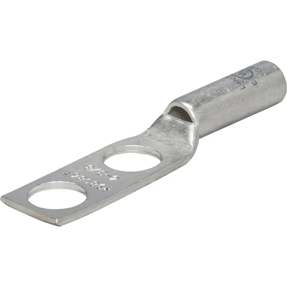 2-Hole Copper Compression Long Lug w/ Peep Hole, 4 AWG, Gray, 3/8" Mount