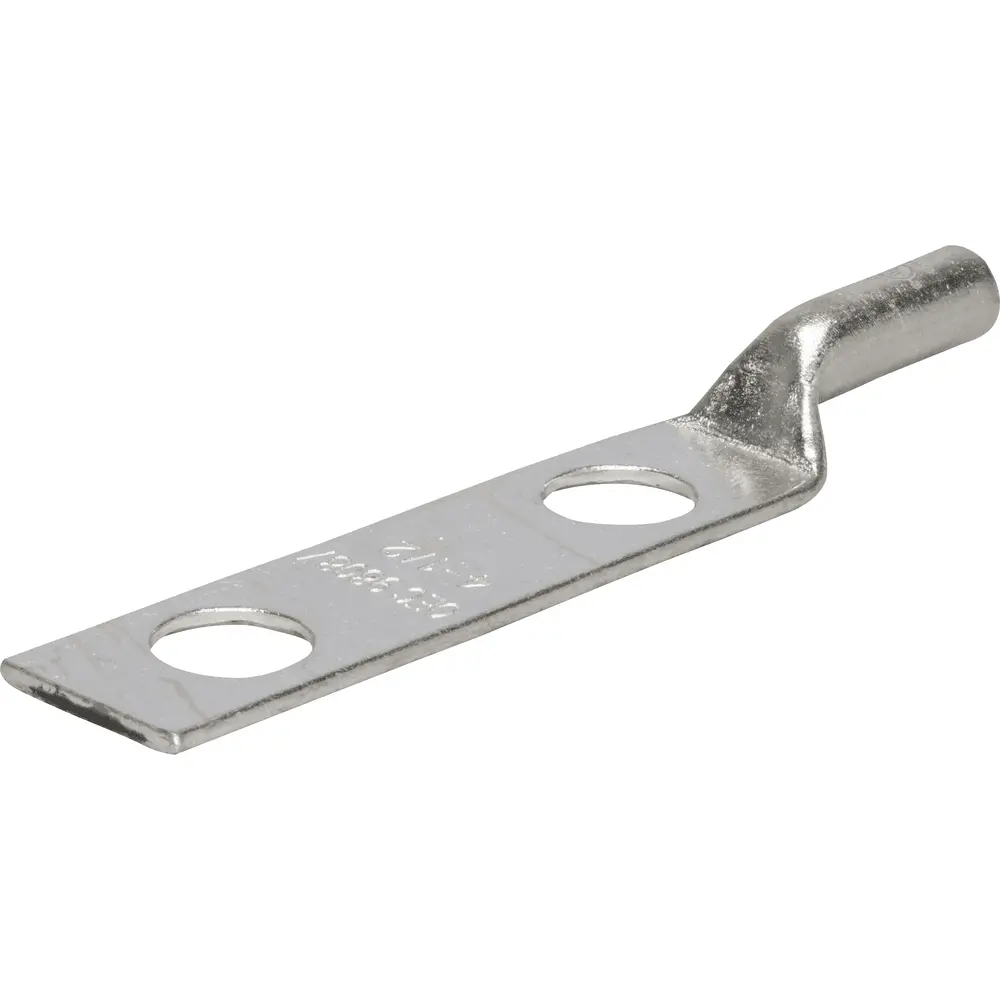 2-Hole Copper Compression Long Lug, 4 AWG, Gray, 1/2" Mount