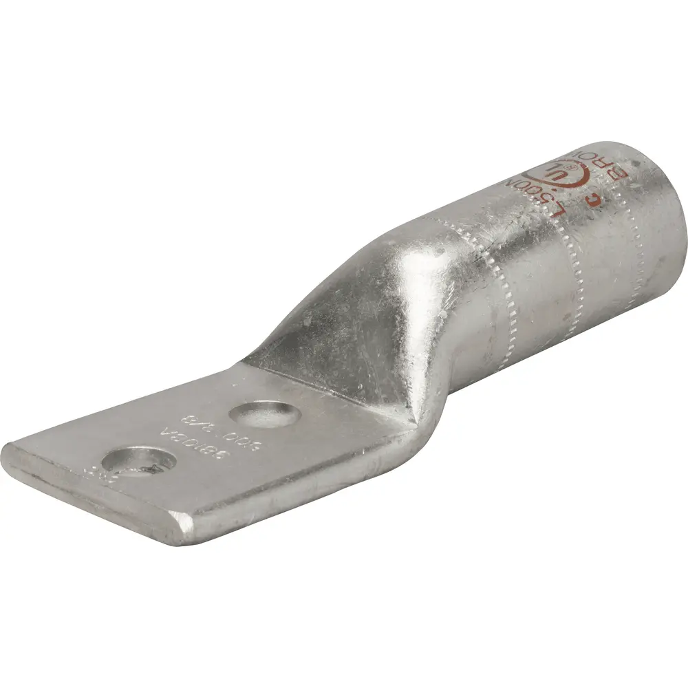 2-Hole Copper Compression Long Lug, Brown, 500 MCM, 3/8" Mount