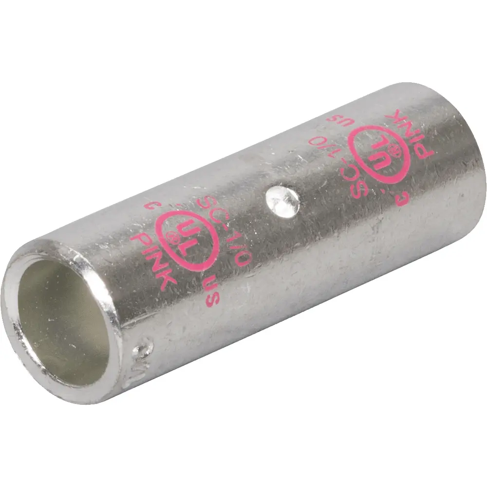 Copper Short Barrel Splice, 1/0, Pink